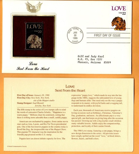 Sent From The Heart(Love Stamp)22K Gold Replica Stamp-1st Day Cover ...