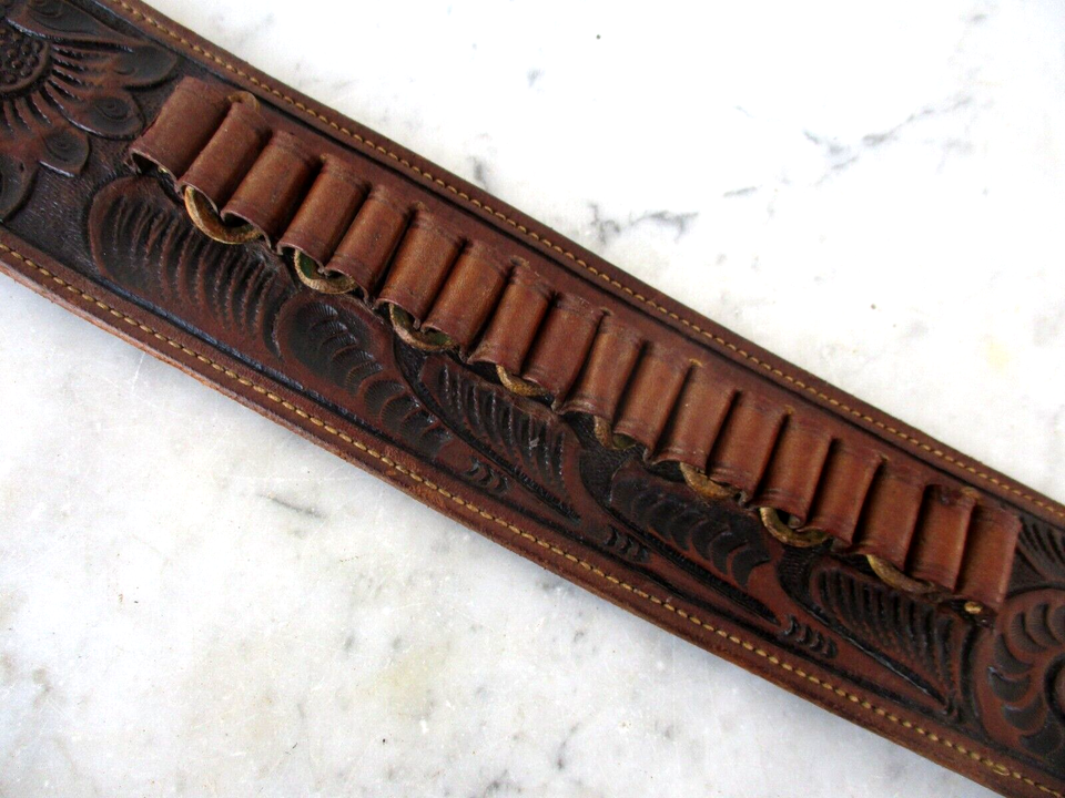 Vintage Handmade Thick Leather Ornated Fancy Gun Belt & Ammo and Colt ...