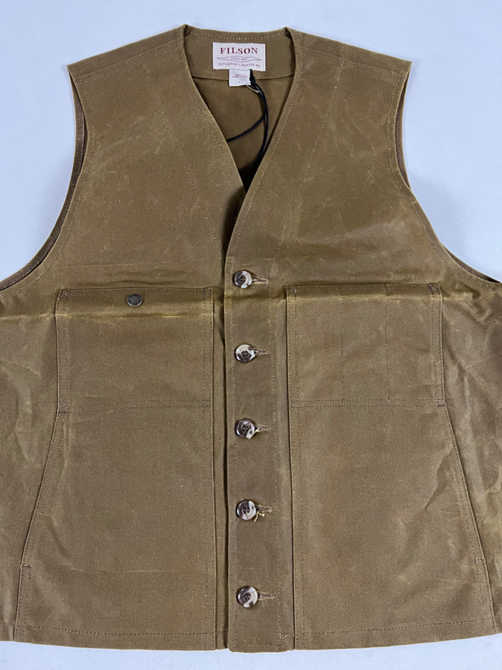 FILSON OIL TIN CLOTH VEST DARK TAN L NWT | eBay