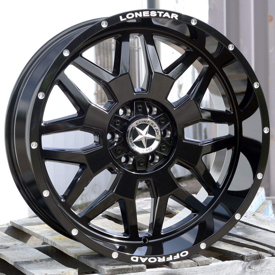 22" Gloss Black Lonestar Wheels 22x10 Inch 6x5.5 -25mm Chevy Silverado ...