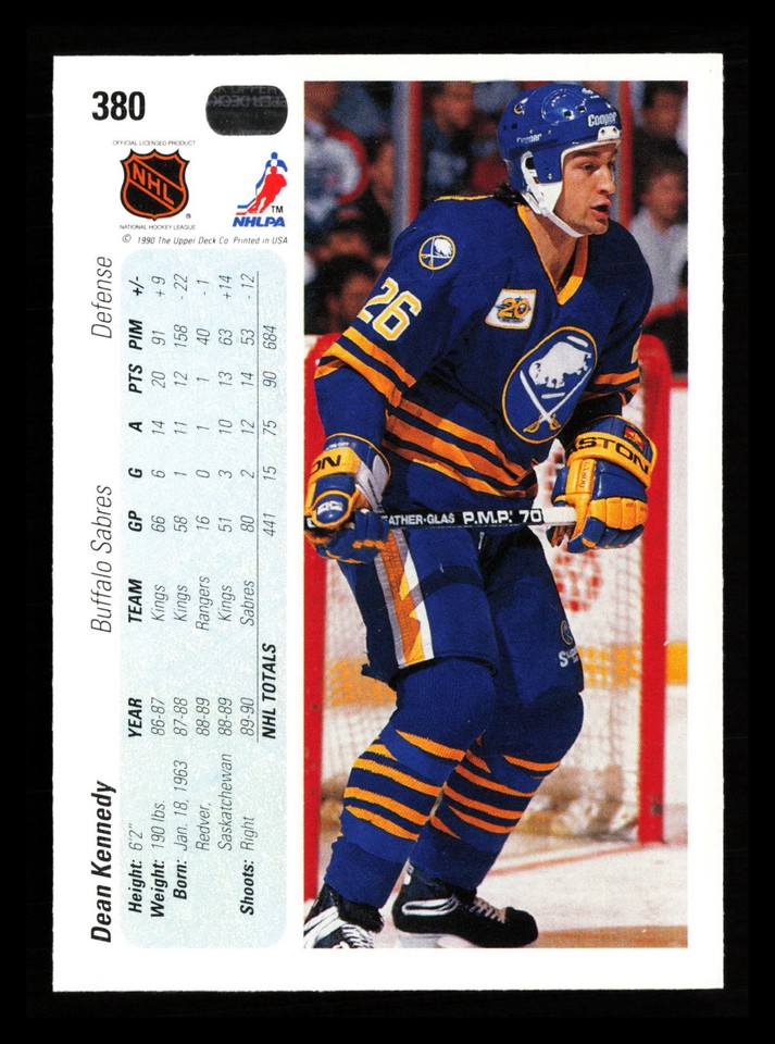 Dean Kennedy 1990-91 Upper Deck Hockey NHL #380a Buffalo Sabres | eBay