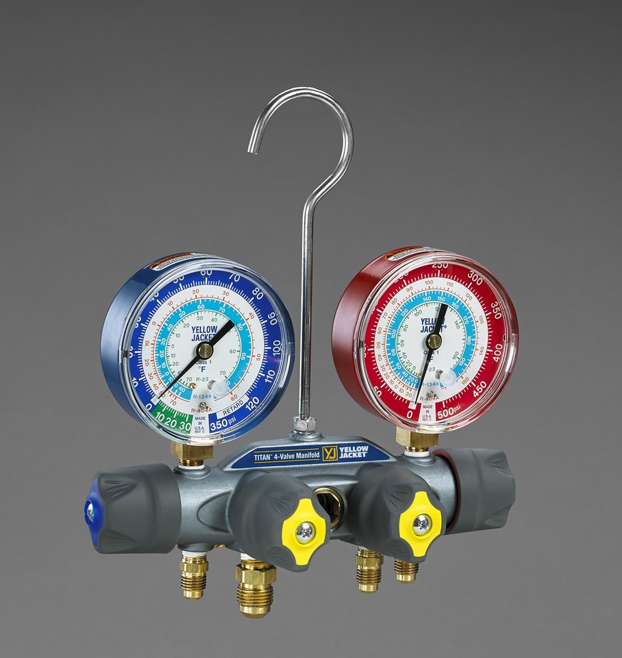 Yellow Jacket 49983 Titan 4 Valve Manifold Gauge Only R22/R134A/404A | eBay