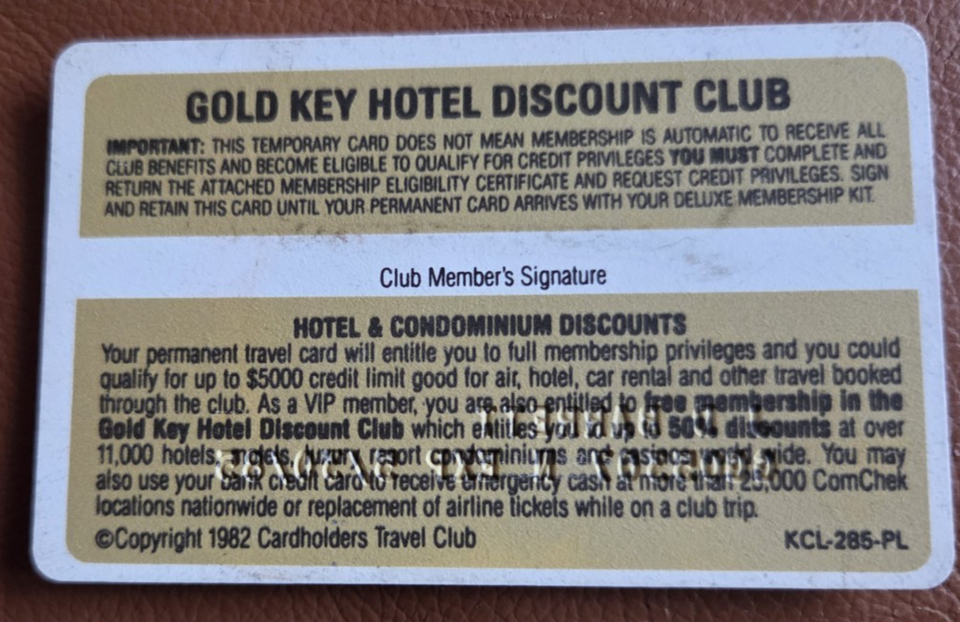 Gold Key Travel Card 1982 Hotel Discount Club Expired 1985 | eBay
