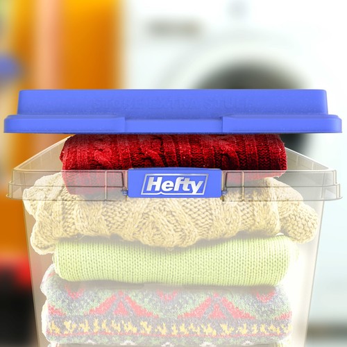 6P Hefty 72 Quart Clear Plastic Storage Bin with Blue HI-RISE Lid ...