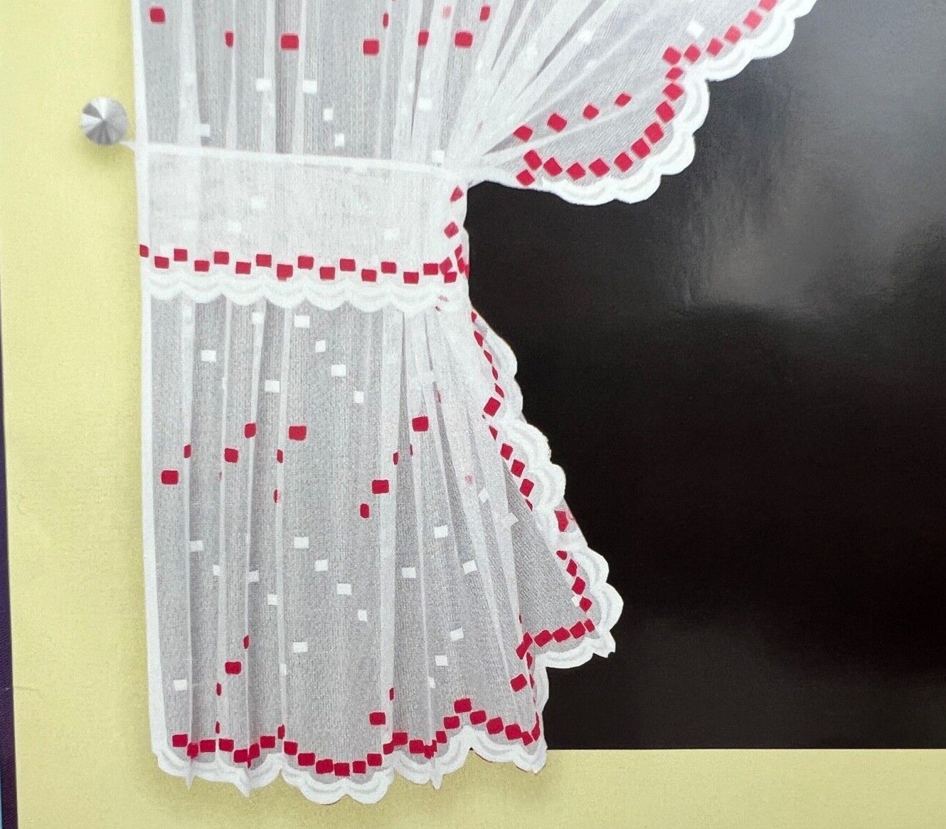 PARIS RED NET CURTAIN FRILLED WINDOW SET WITH ATTACHED VALANCE AND ...