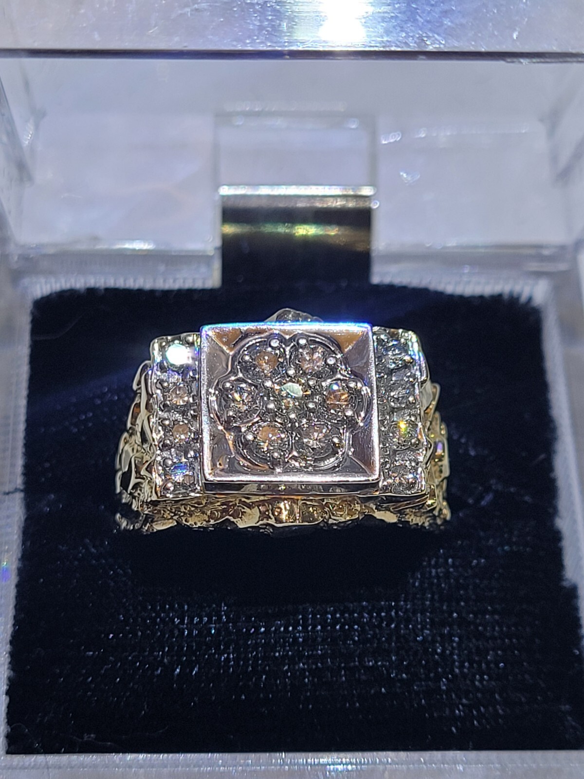 Mens Diamond Nugget Ring 10k Gold Approx .70 Ctw Genu… - Gem