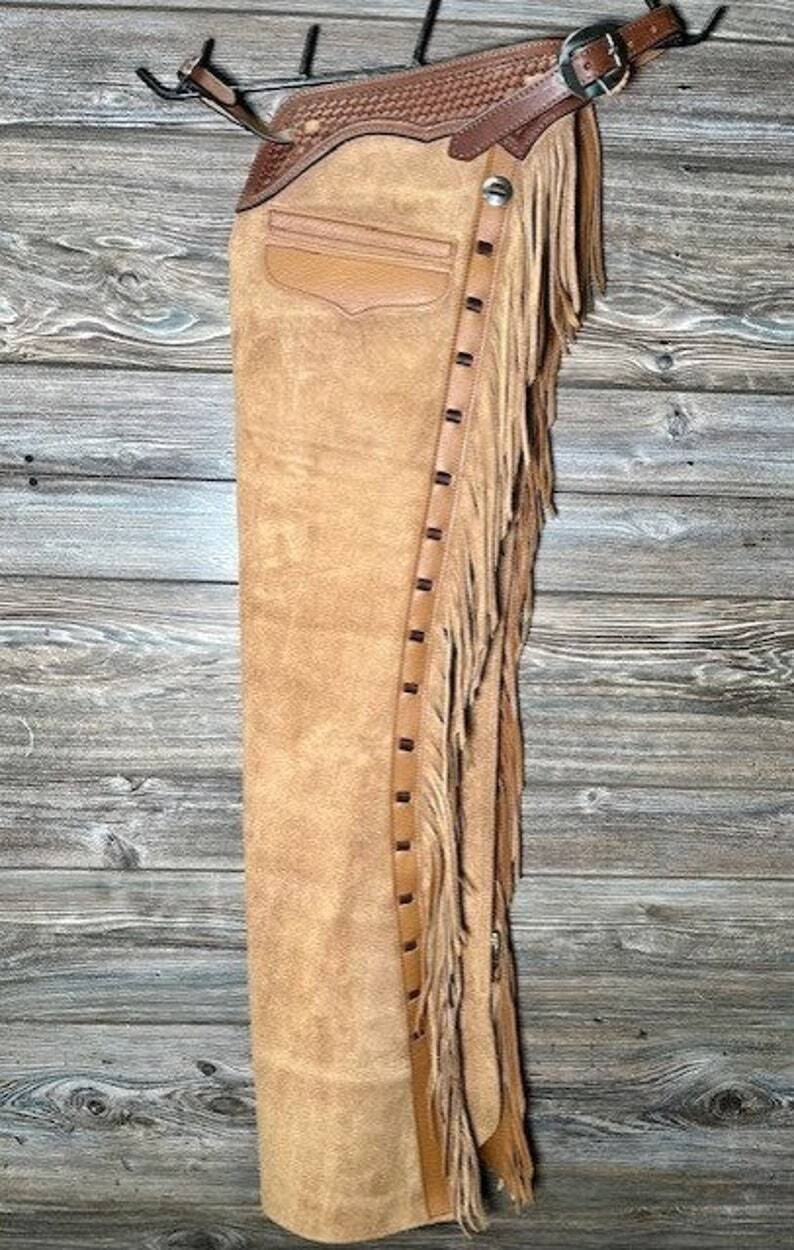 Western Cowboy Suede Leather Chap Riding Chap Men Leather Chap Mountain ...