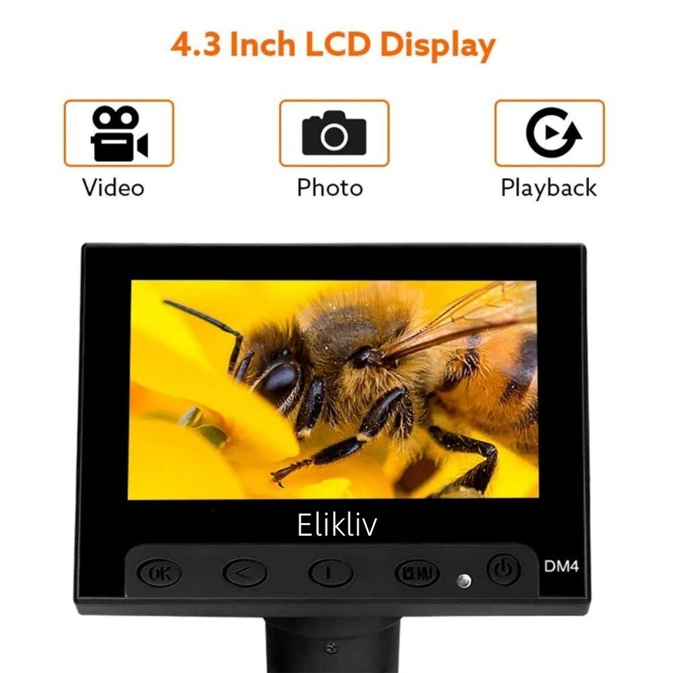 Elikliv Digital Microscope 1000X USB Coin Microscope 4.3" LCD Screen ...