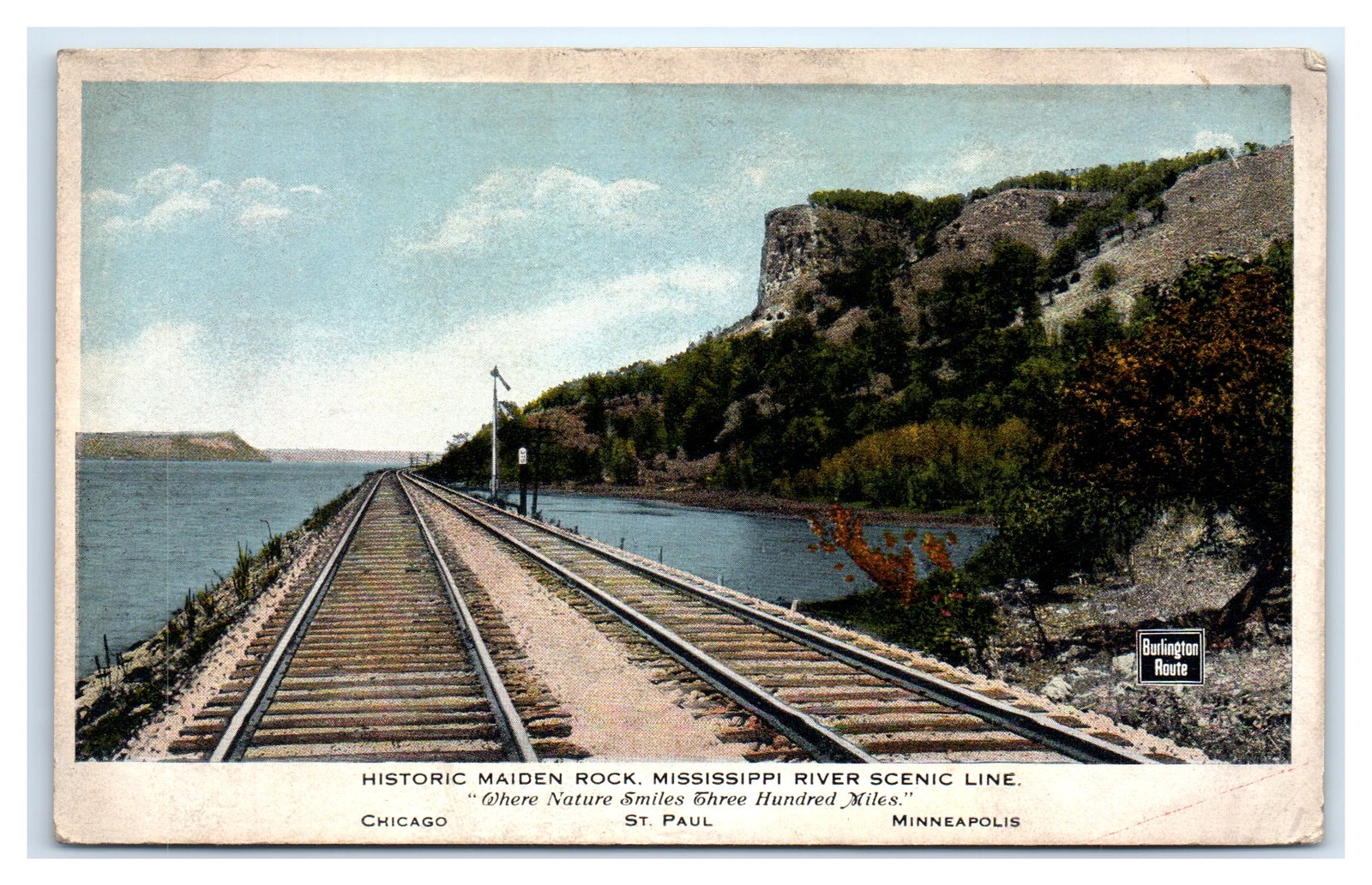 Minneapolis, MN Postcard- HISTORIC MAIDEN ROCK MISSISSIPP RIVER SCENIC ...