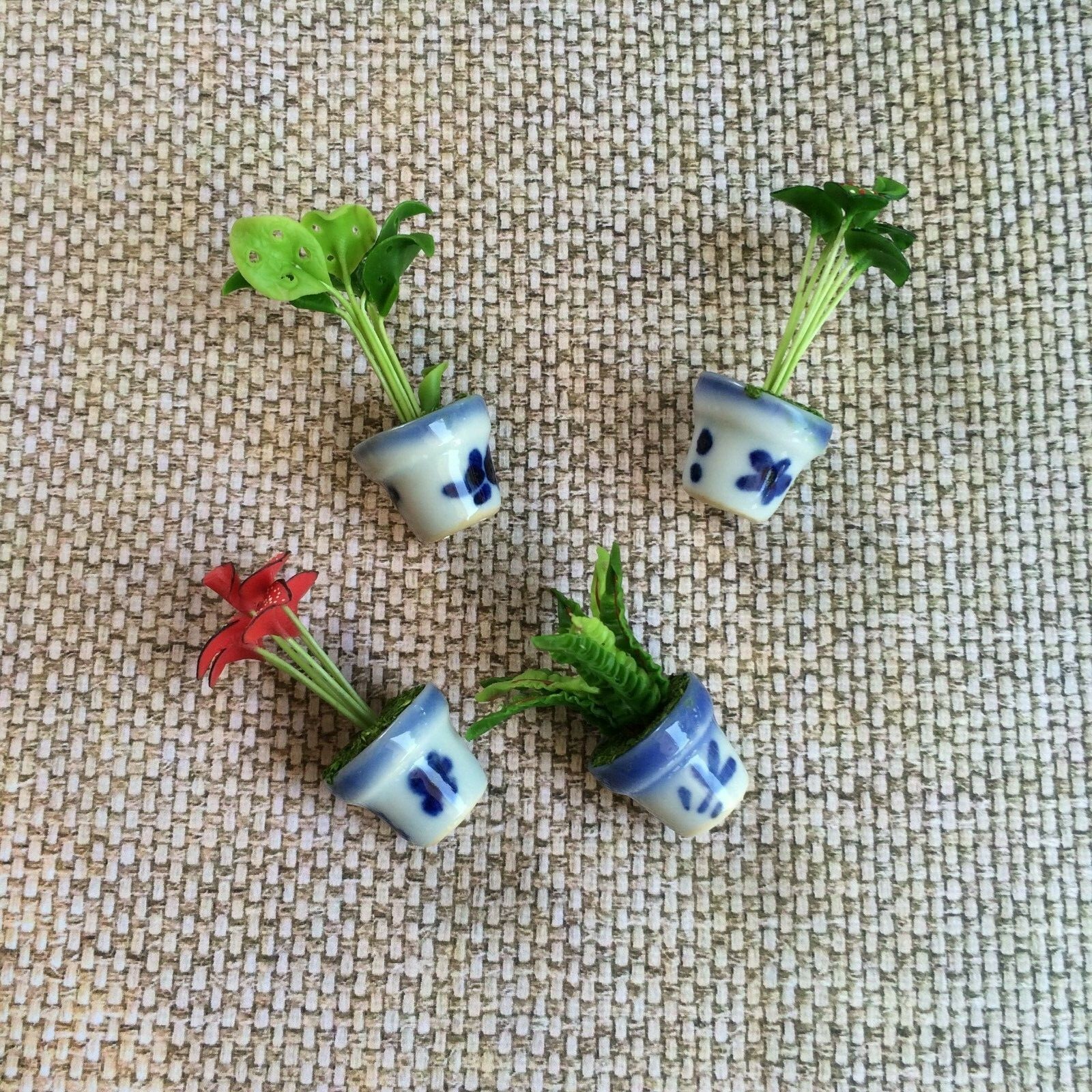 Set of 4 Mixed Mini Dollhouse Miniature Clay Plants in Ceramic Pots ...