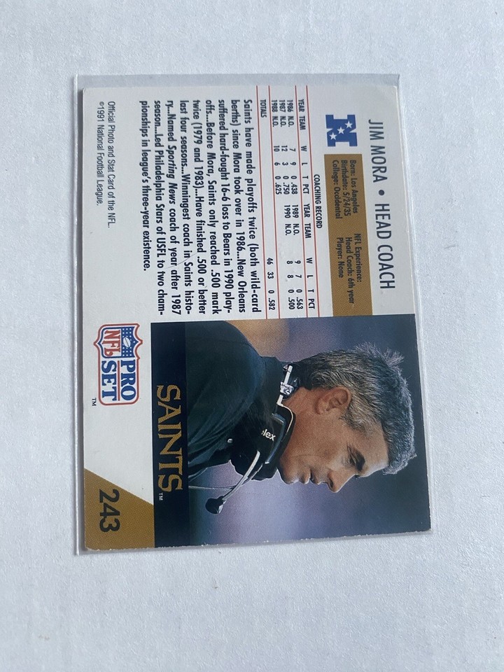 1991 Pro Set #243 Coach Jim Mora New Orleans Saints | eBay