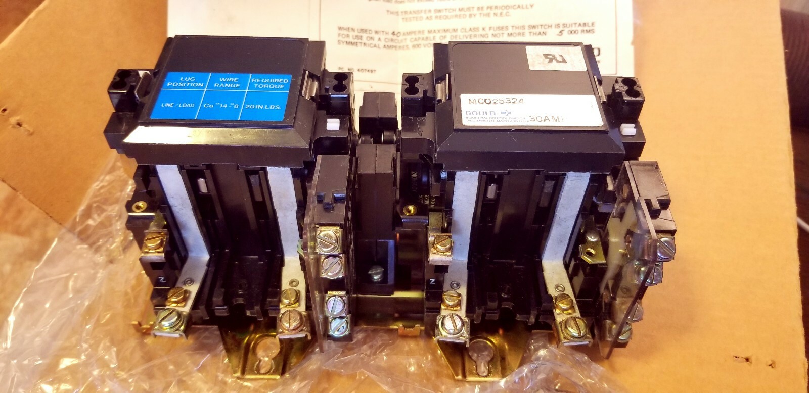 30 AMP 240 VOLT 307-2242 ONAN MC-0-253-24 GOULD TRANSFER SWITCH ...