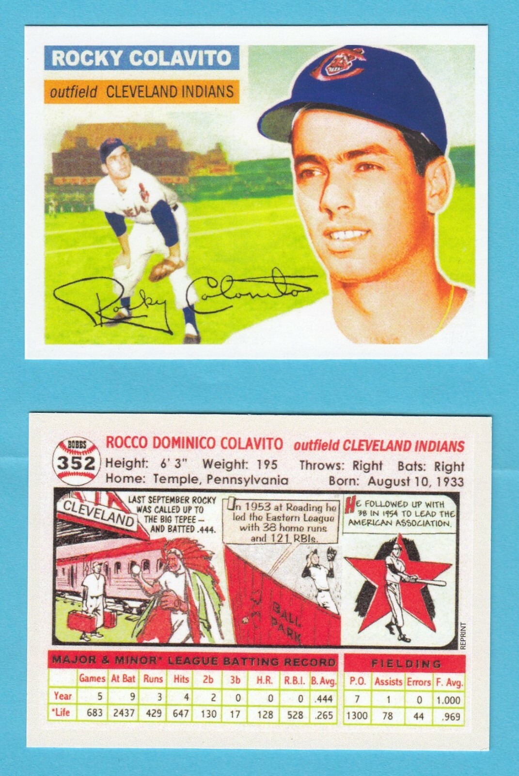 1956 Baseball Collector Card # 352 Rocky Colavito -- Cleveland Indians ...