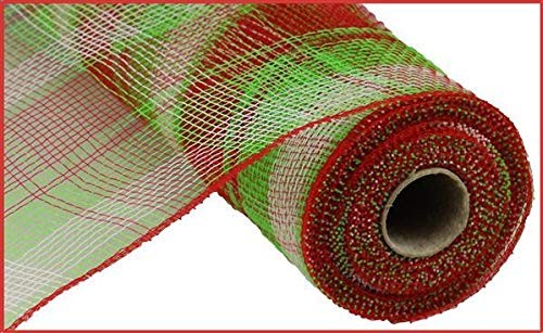 10" x 10 Yards Plaid Deco Poly Mesh Ribbon Red Lime White for Wreaths ...