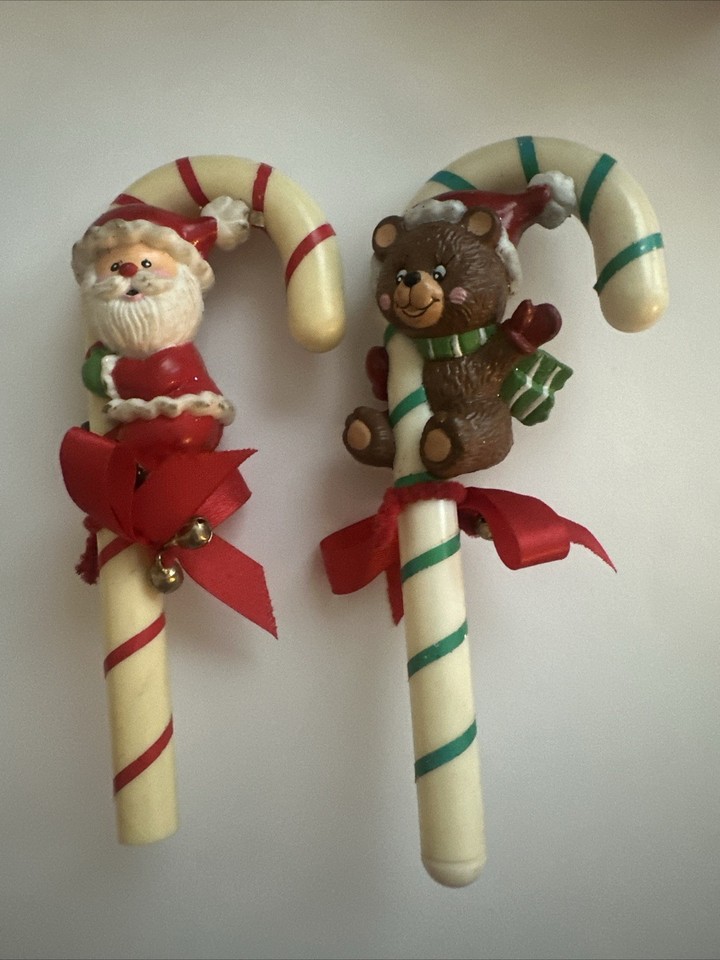 2 Vintage Candy Cane Cuties Santa Snowman Bear Mouse Christmas Holiday ...