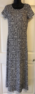 HKR Collections Maxi Dress Black and White patterned Opening in back SZ ...