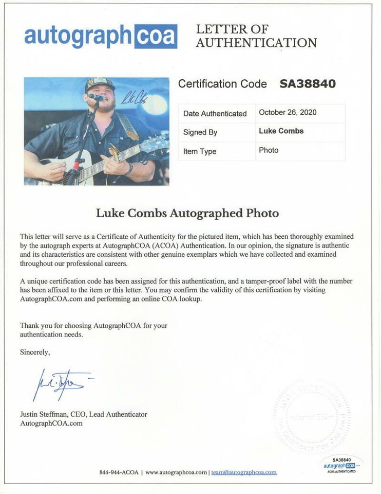 LUKE COMBS SIGNED AUTOGRAPH 11X14 PHOTO FRAMED - WHAT YOU SEE IS WHAT ...