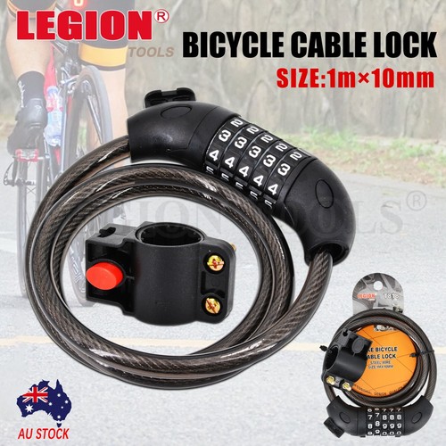 1M Bike Bicycle 5-Digit Combination Lock Security Cable Chain 10mm Anti ...