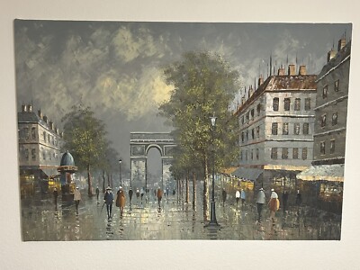 Mary Botto Paris France on a Rainy Day Original Oil Painting Large 24 x ...