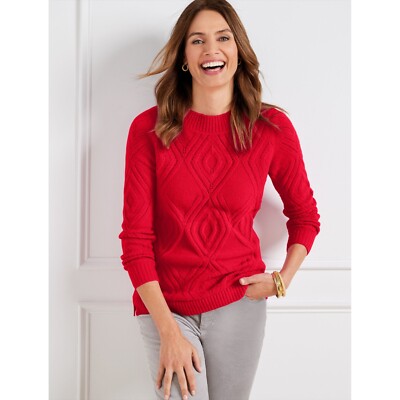 NWT Womens Size XL Talbots Red Open Cable Knit Bateau Neck Knit Sweater ...
