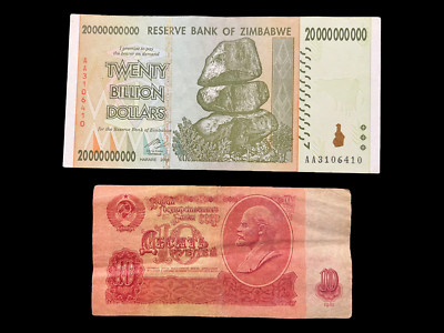 Zimbabwe 20 Billion Dollar 2008 Bill & 1961 USSR CCCP Stalin 10 Rubles ...