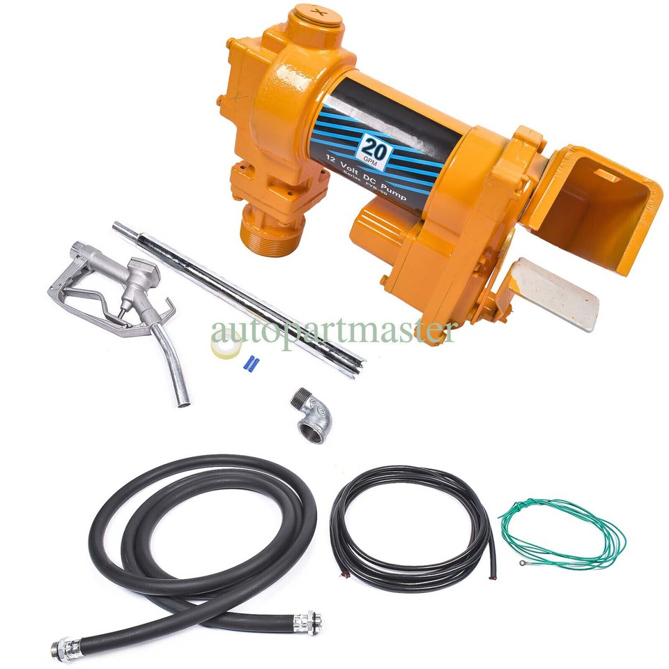 Yellow Fuel Transfer Pump with Nozzle Kit 12V 20GPM for Diesel Gasoline ...