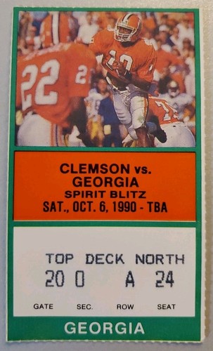 Clemson Tigers Georgia Bulldogs Football Ticket 10/6 1990 Ronald ...