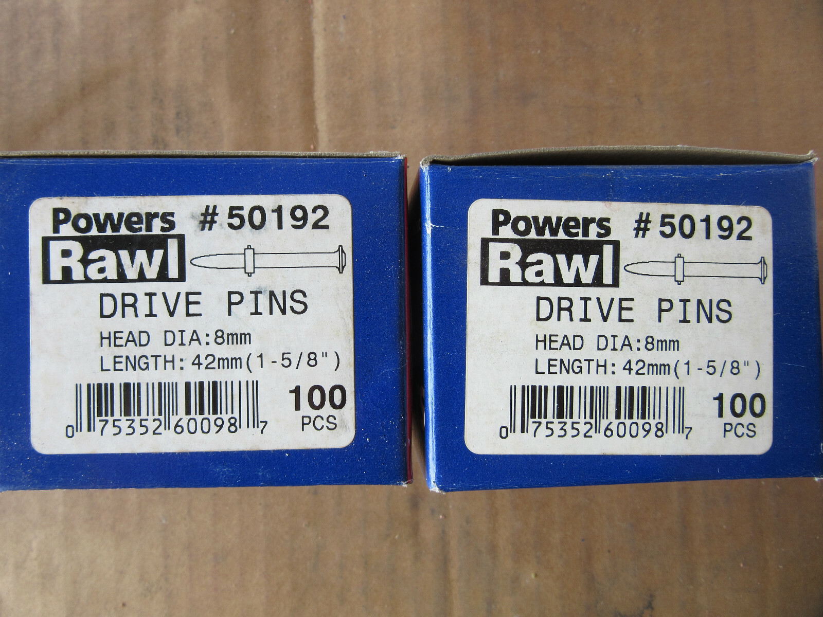 (200) Powers Rawl 50192 Drive Pins 8MM X 1-5/8" NEW!!! in Box Free ...