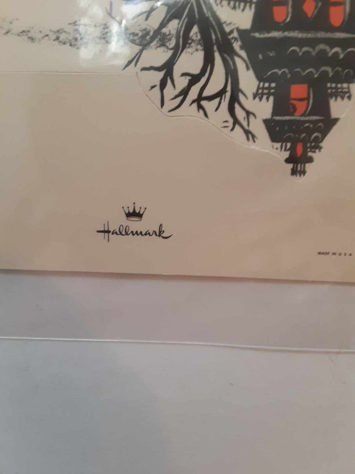 Old Vintage Cardstock Halloween Name Place Card Haunted House Hallmark ...