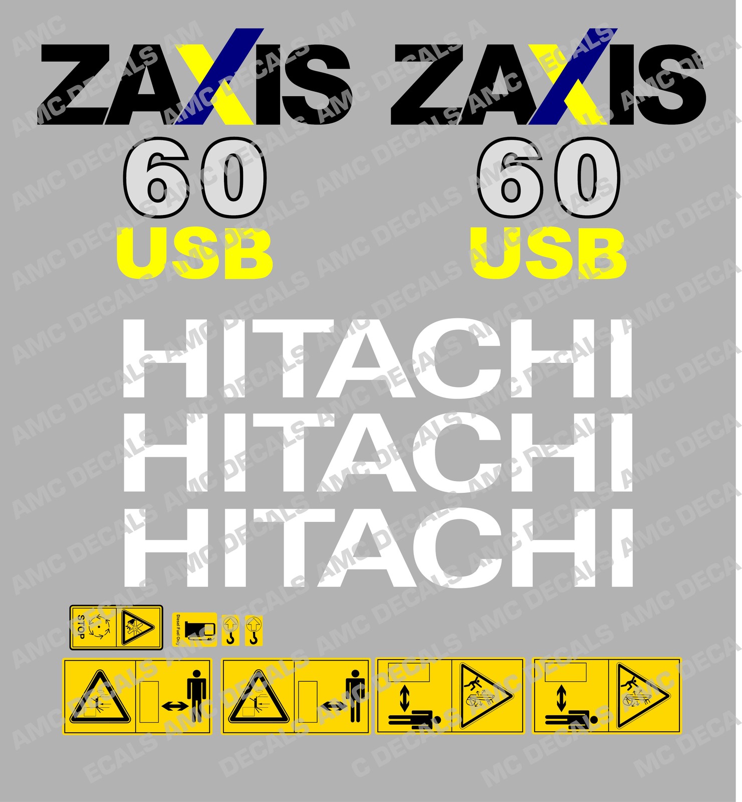 HITACHI ZAXIS 60USB MINI DIGGER DECAL STICKER SET WITH SAFETY WARNING ...