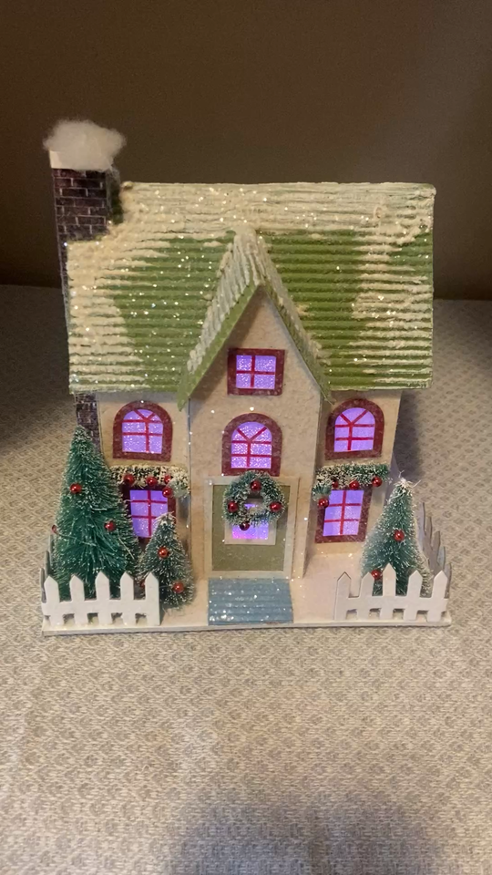 Vintage Look Christmas House Light Up Cardboard Winter Home - Cycles ...