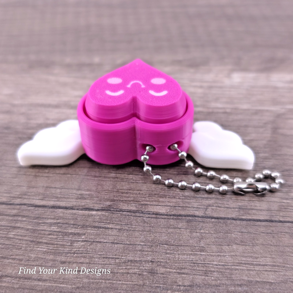 Heart Clicker with Wings – 3D Printed Fidget Toy with Keychain, Stress ...