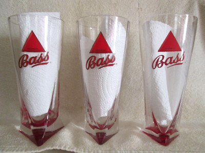Bass 16 oz. ale glasses set of (3) rare red triangle bottom ex! | eBay