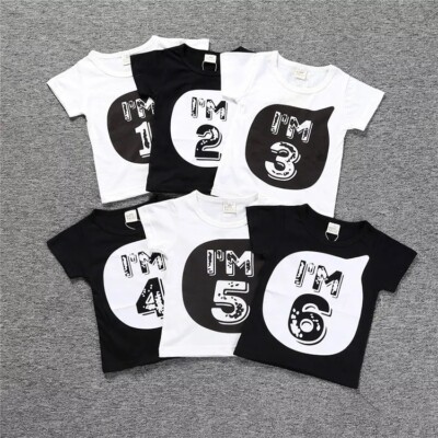 Kids Toddler Birthday Number T-shirt Tee Tops Clothes For Boys Girls US ...