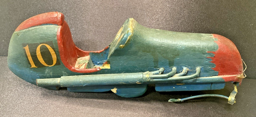 VINTAGE HAND CARVED BALSA WOOD RACE CAR OPEN COCKPIT MODEL INDUSTRY ...