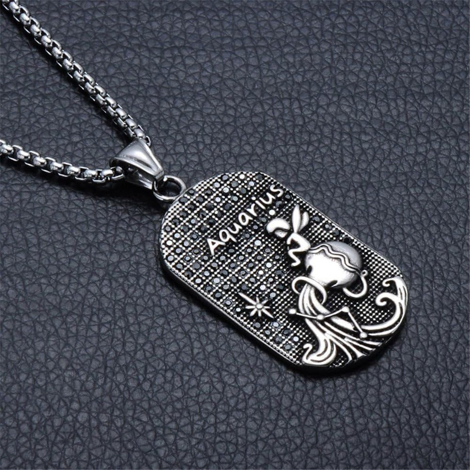 Retro Steel Horoscope Zodiac Signs Dog Tag Pendant Necklace,Twelve ...