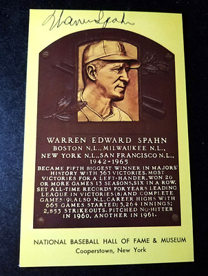 Warren Spahn Signed/Autographed HOF Plaque Postcard BRAVES PSA/DNA Pre ...