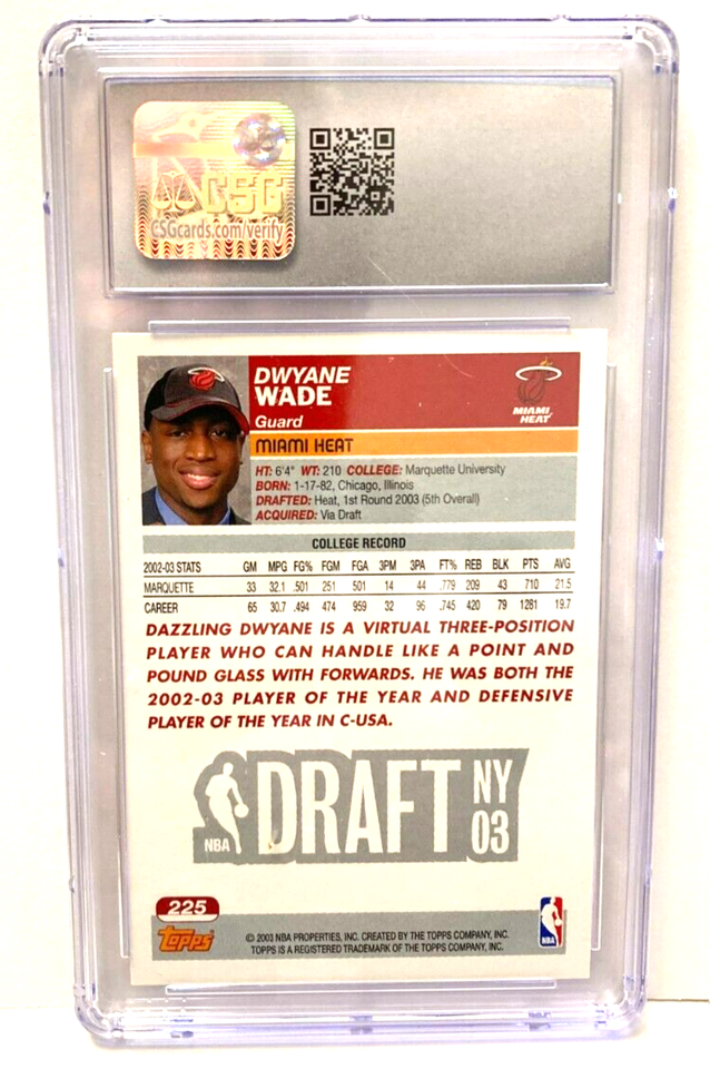2003-04 Topps #225 Dwayne Wade Rookie Card CSG 9.5 MINT PLUS | eBay