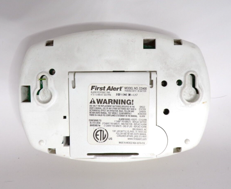 First Alert Carbon Monoxide Alarm Model No. CO400 - Tested Previously ...