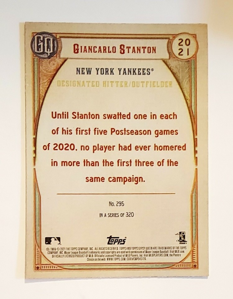 GIANCARLO STANTON 2021 Gypsy Queen MISSING NAMEPLATE #295 New York ...