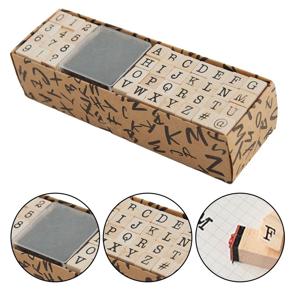 40PCS / Set Wood Rubber Stamps A-Z Letters Number Alphabet Stamp Kit ...
