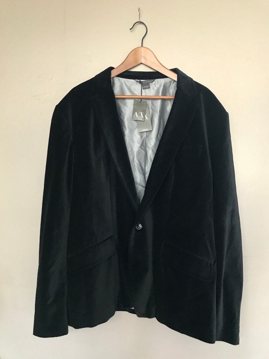 Armani Exchange A|X Men's One Button Black Velvet Blazer Armani Exchange A|X Men's One Button Black Velvet Blazer