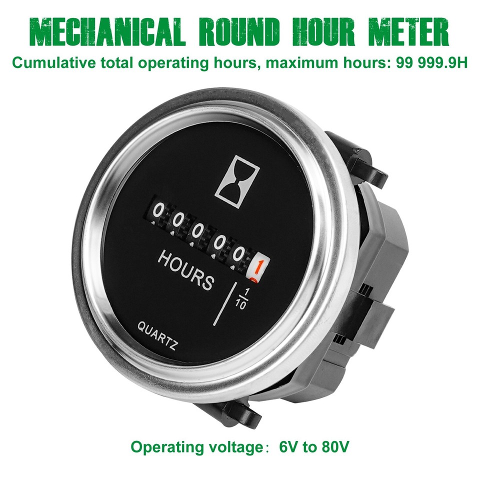 Yooreal 6V - 80V Mechanical Round Hour Meter For lawn mower boat ...