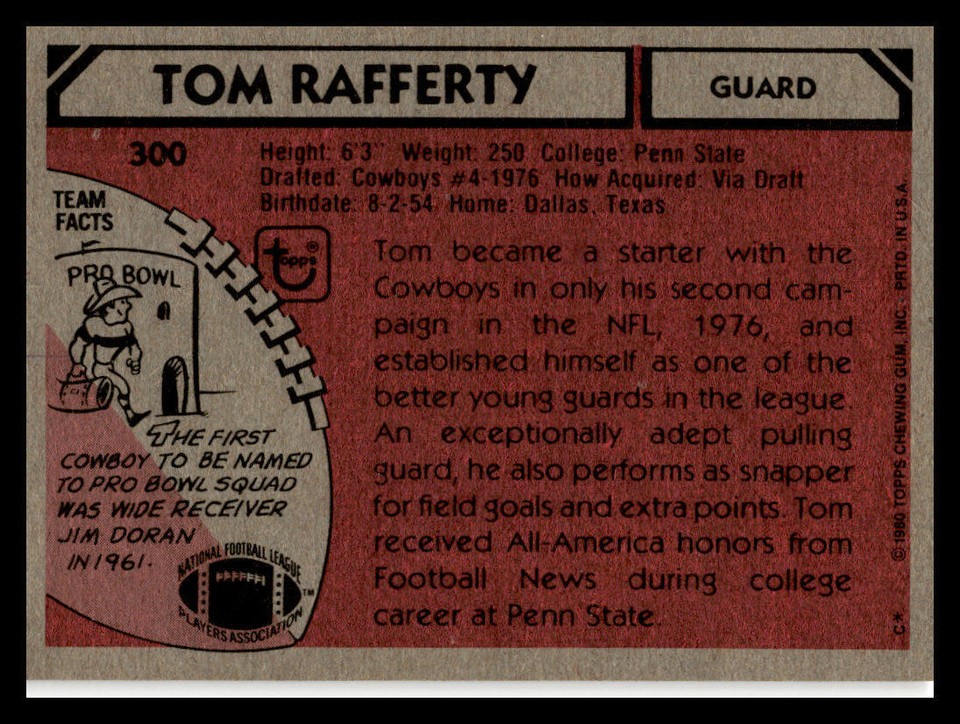 1980 Topps Tom Rafferty #300 Dallas Cowboys | eBay