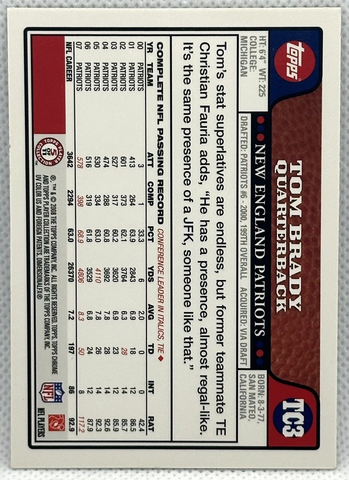 2008 Topps Chrome Tom Brady #TC3 Patriots/Bucs (130) | eBay