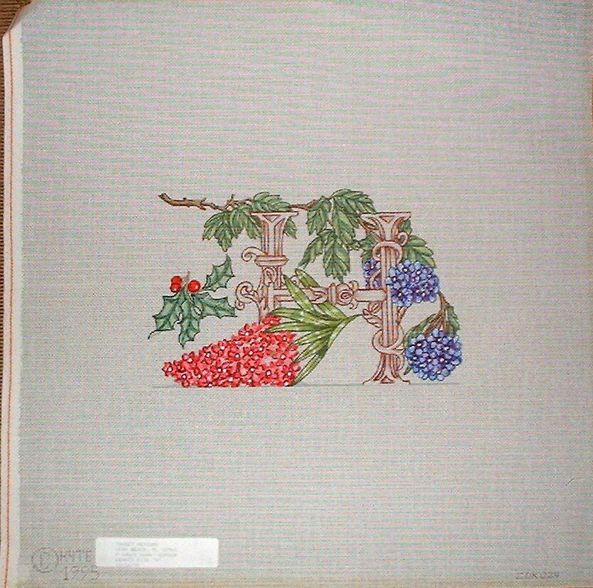 Monogram Floral Letter "H" Hand Painted Needlepoint Canvas Dennis Kyte ...