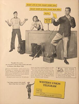 1947 Western Union Telegram VTG 1940s PRINT AD Caught Lots Of Fish ...