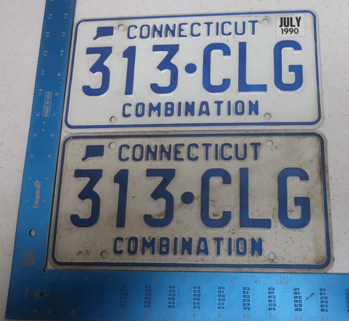 Connecticut License Plate Tag 1990 Pair Set Natural Sticker Combination ...