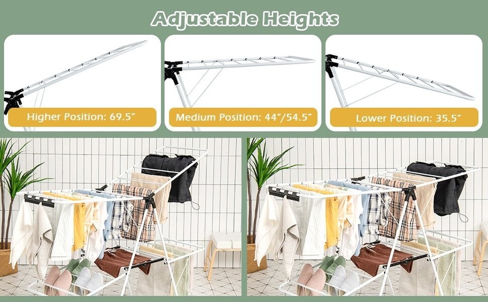 2Level Clothes Drying Rack Laundry Clothes Storage Folding w/Adjustable ...