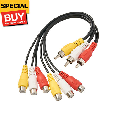 AV Cable Splitter, 3 RCA Male Jack to 6 RCA Female Plug Splitter Audio ...
